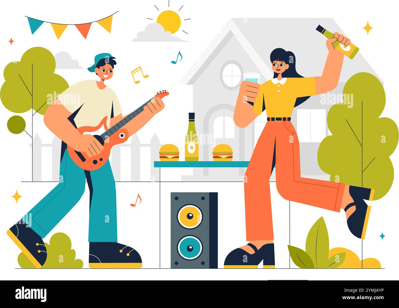 Neighborhood Events Vector Illustration featuring Friends and Family ...