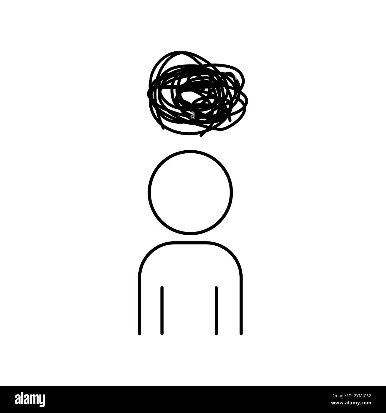 Confused person icon. Chaos thought symbol. Scribble over head. Black ...