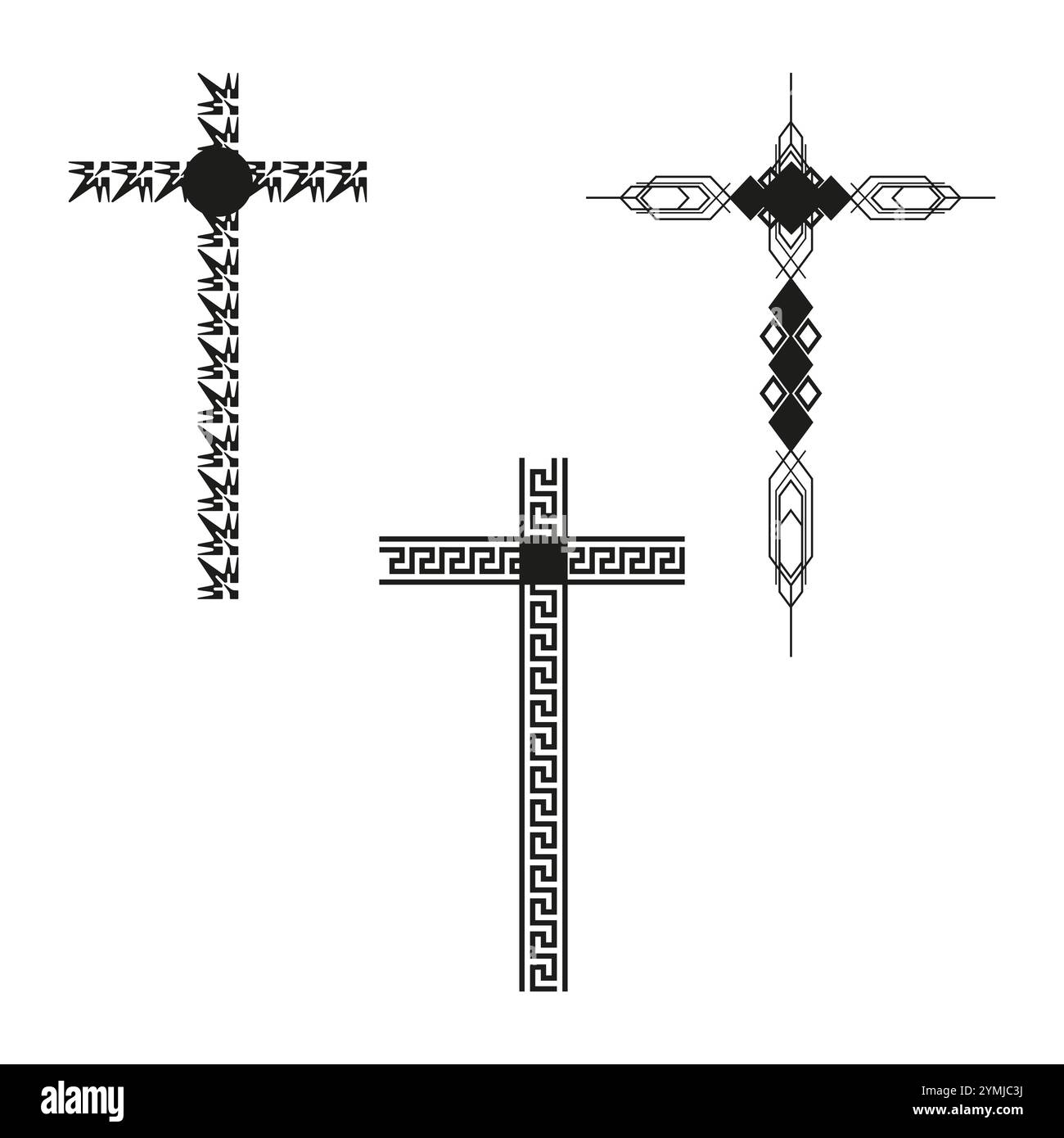 Decorative cross icon. Black pattern symbol. Geometric religious art ...