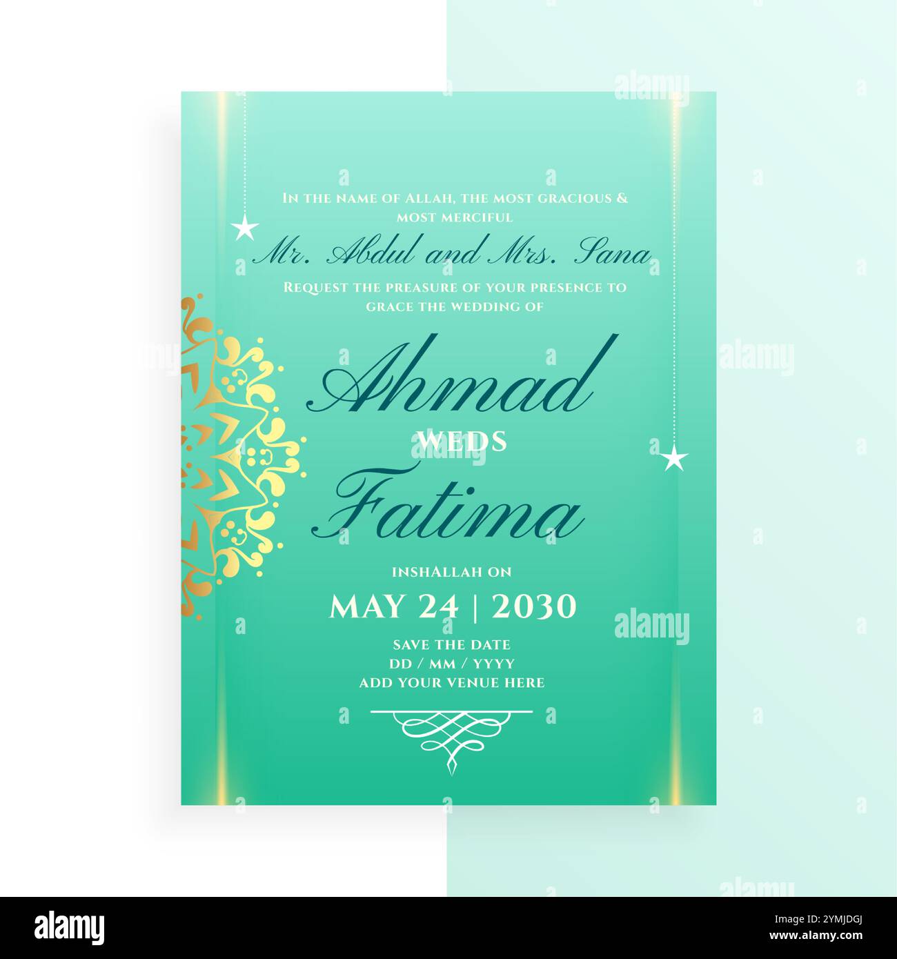 traditional muslim nikah e card flyer a printable design vector Stock ...