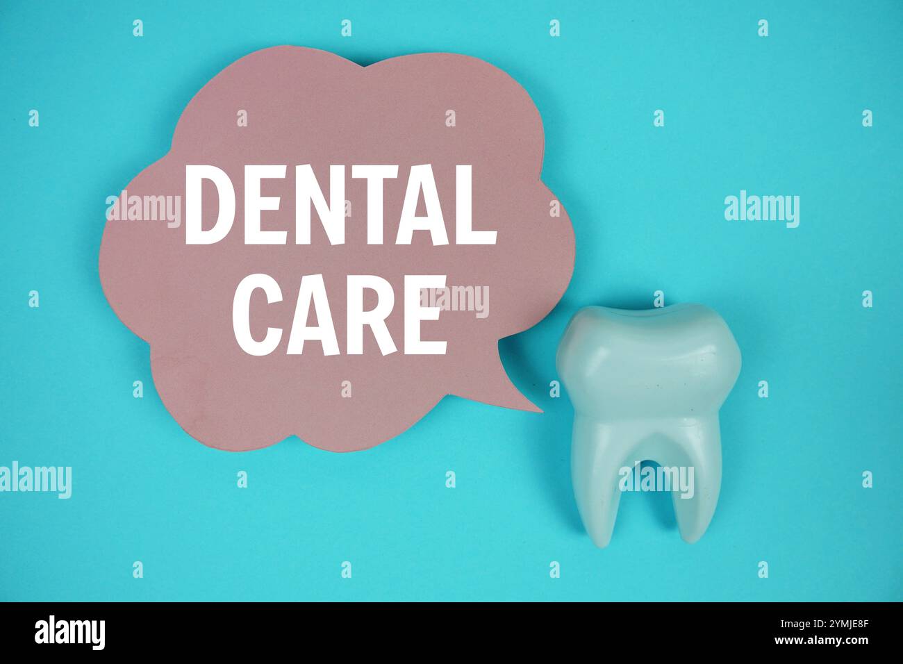 Dental Care text on speech bubble with white tooth model on blue ...