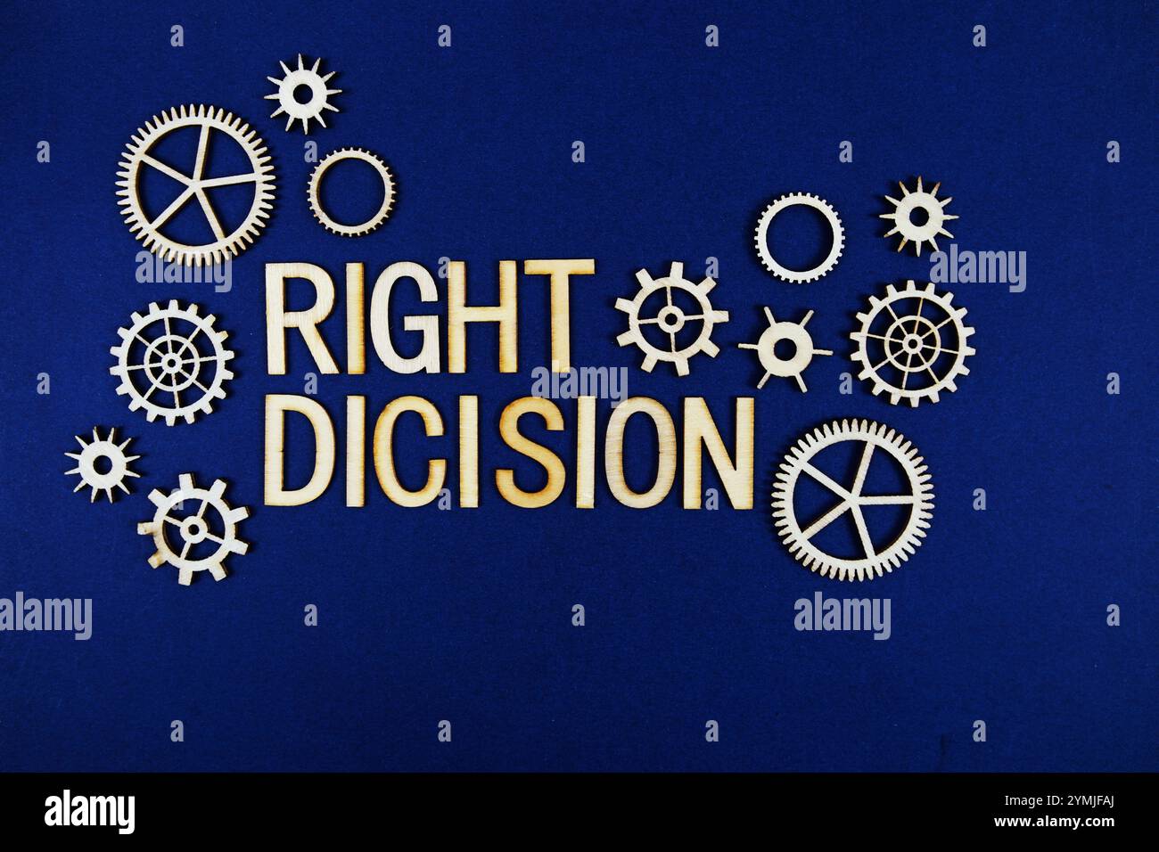 Right Dicision alphabet letters with gears element on navy blue ...