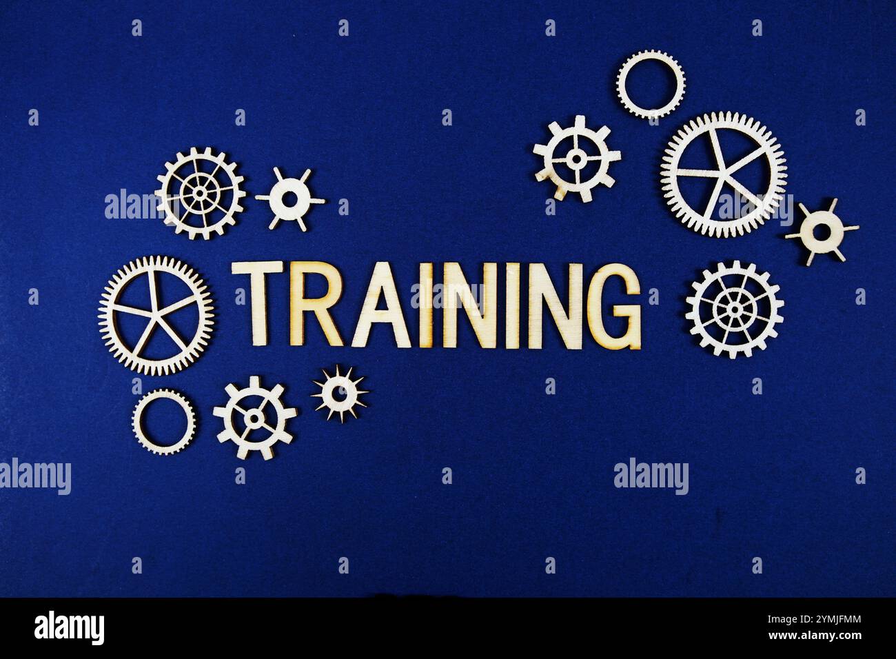 Training alphabet letters with gears element on navy blue background ...