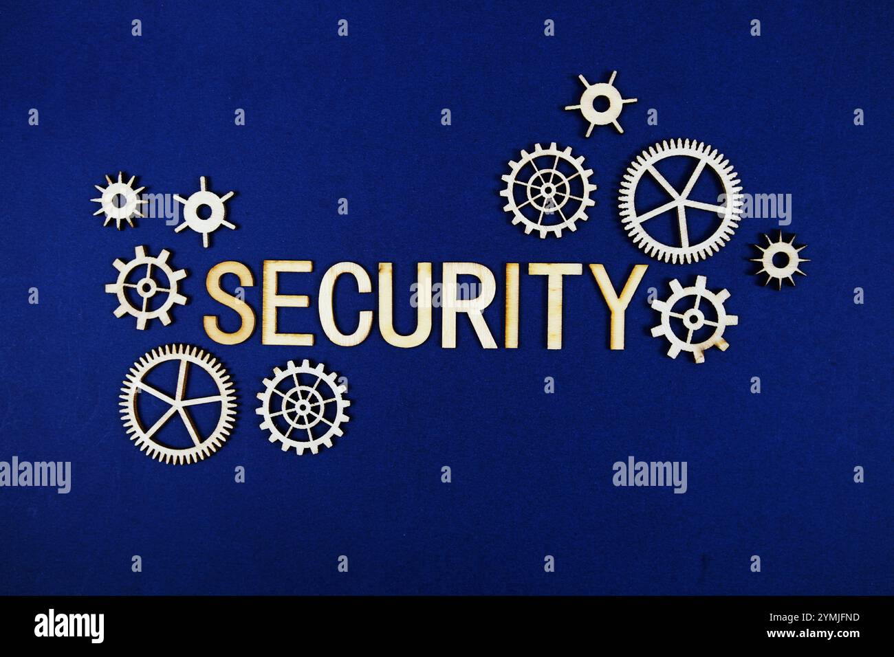 Security alphabet letters with gears element on navy blue background ...