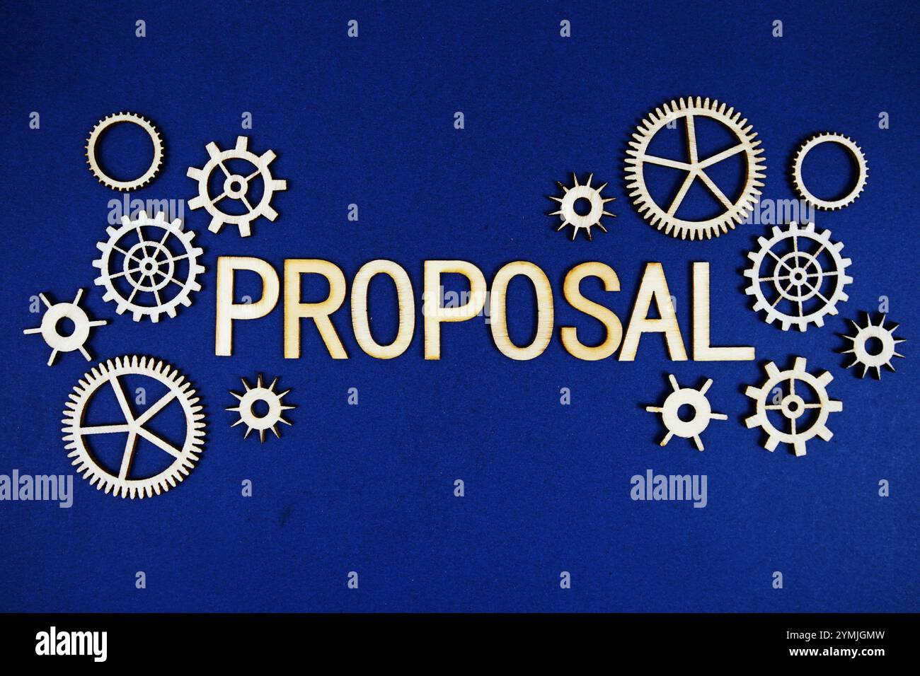 Proposal alphabet letters with gears element on navy blue background ...