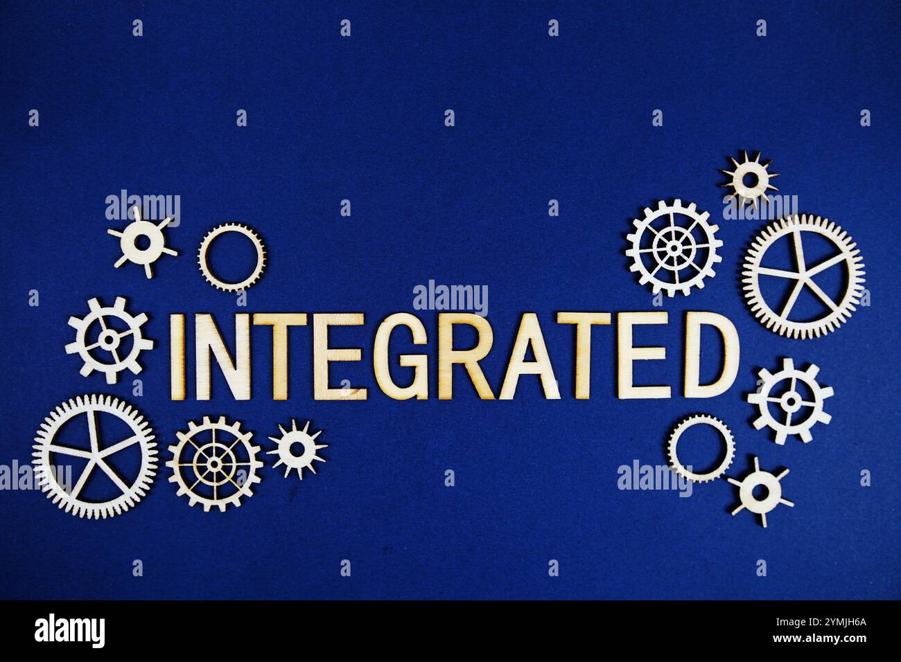 Integrated alphabet letters with gears element on navy blue background ...