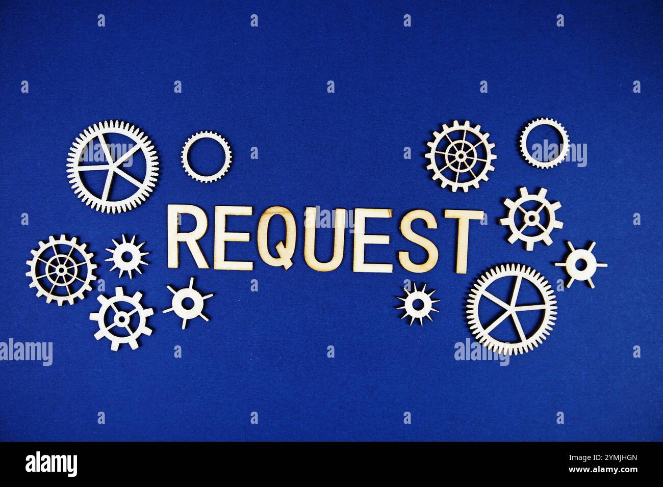 Request alphabet letters with gears element on navy blue background ...