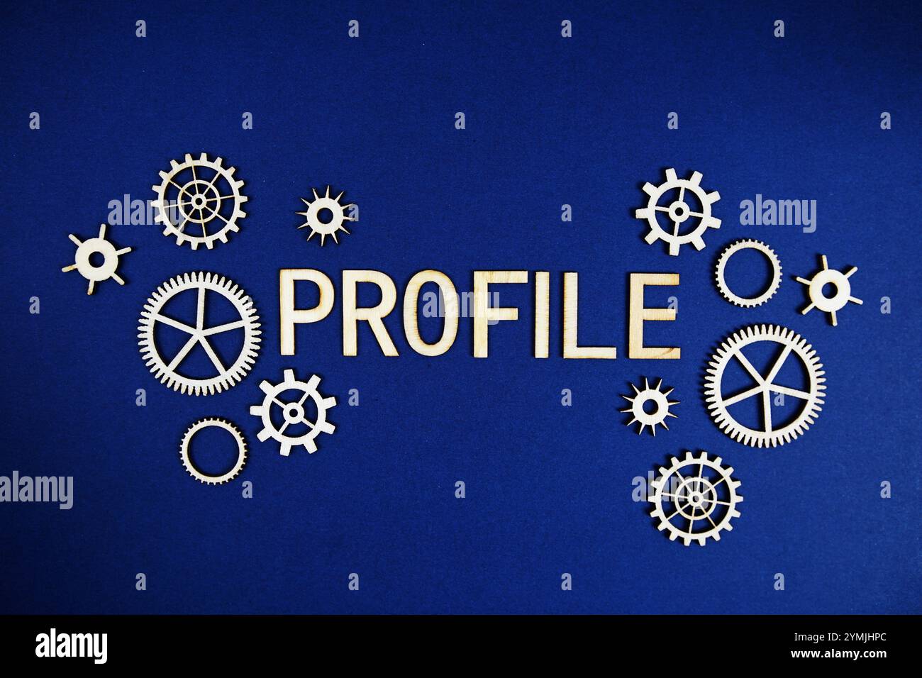 Profile alphabet letters with gears element on navy blue background ...