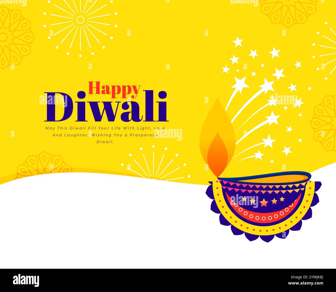 happy diwali wishes card with diya and bursting star vector Stock ...