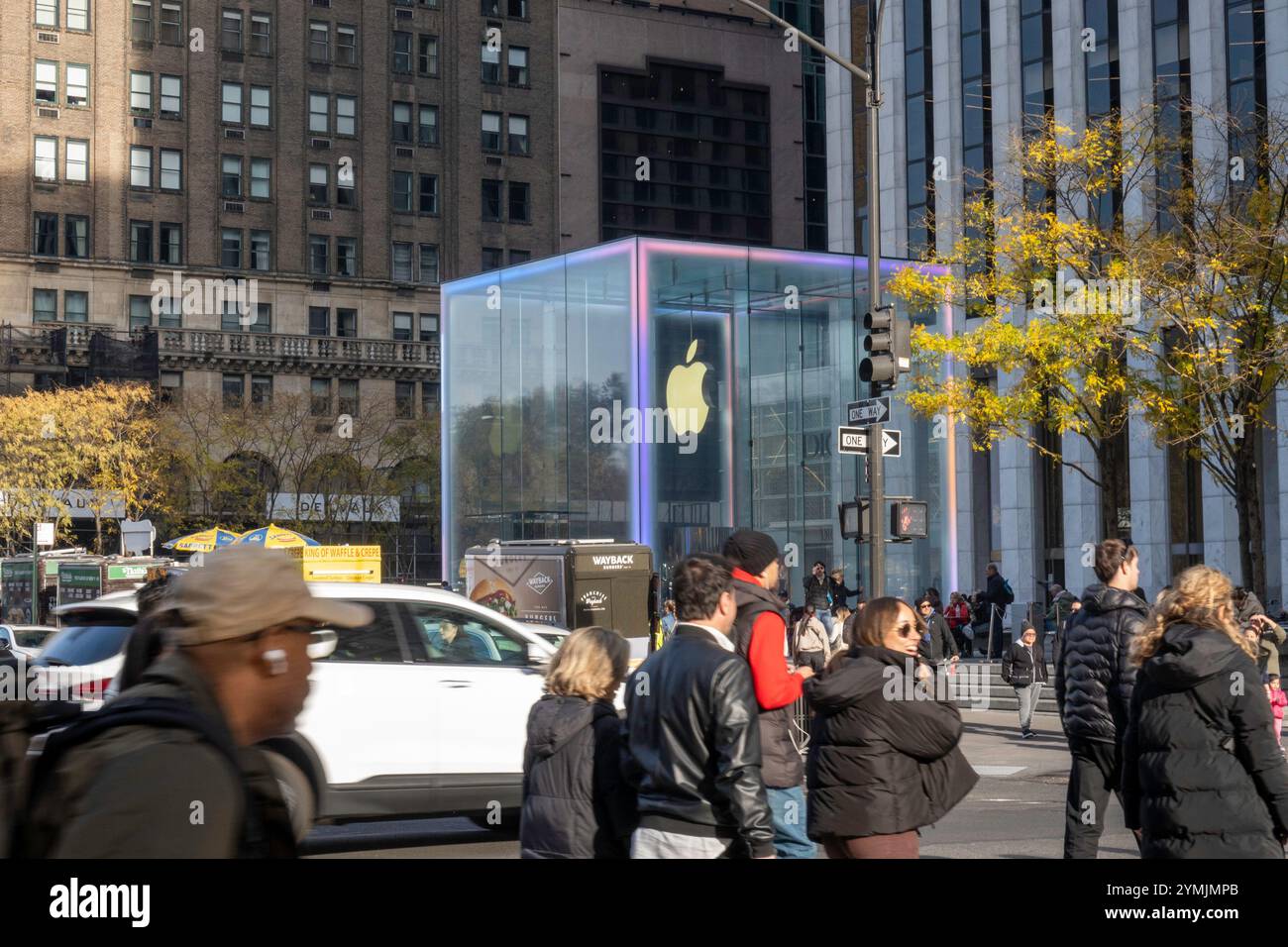 The glass cube Apple Computer Store is famous on fifth Avenue in New ...