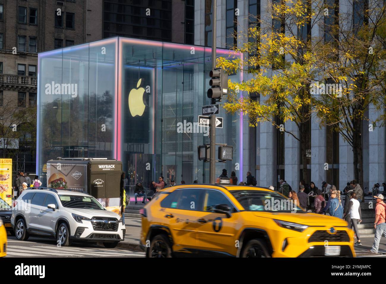 The glass cube Apple Computer Store is famous on fifth Avenue in New ...