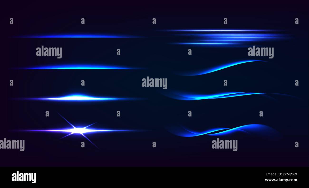 illustration elements. Laser beams, light rays and glowing wavy flash ...