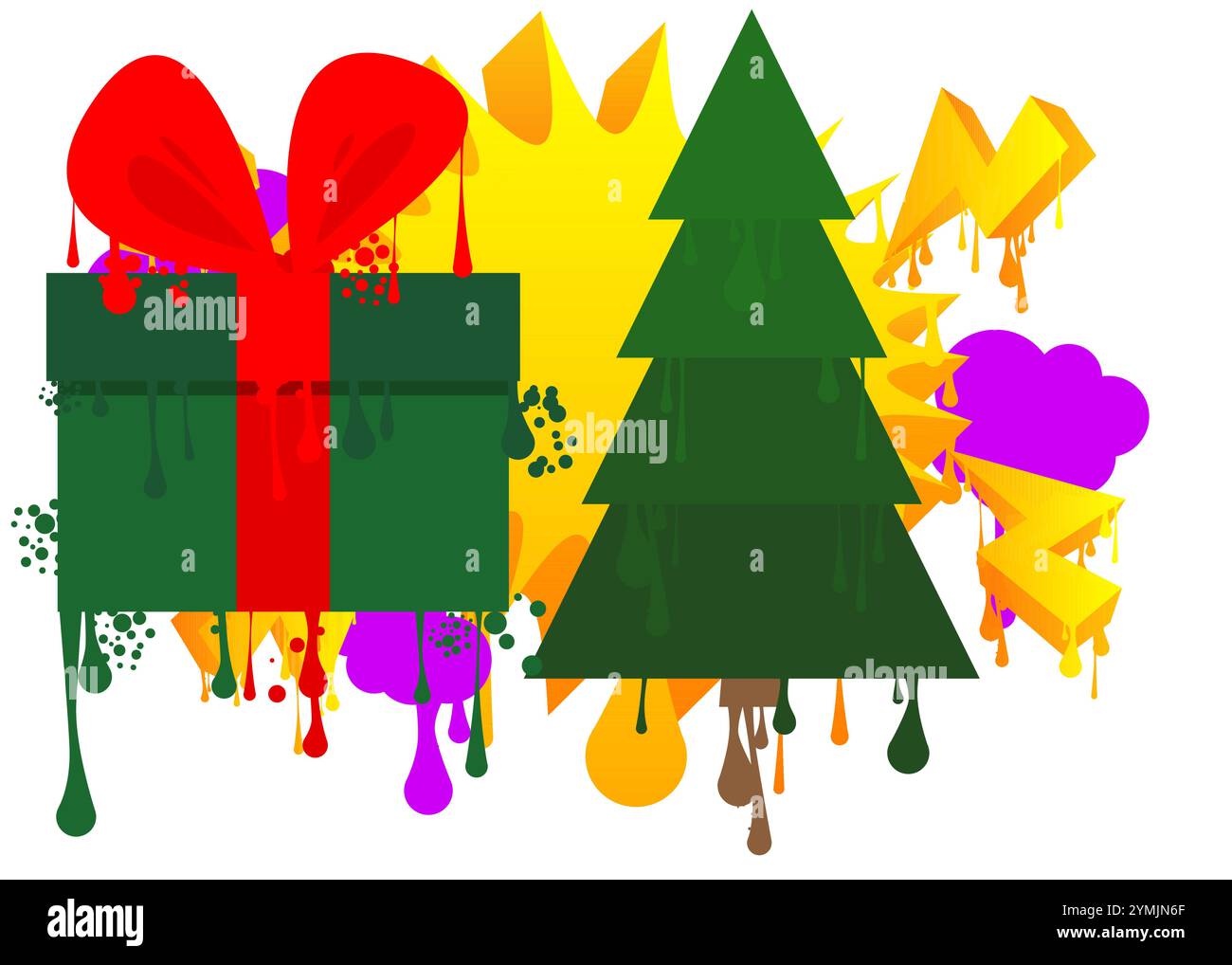 Gift box and pine tree graffiti tag. Abstract modern street art ...
