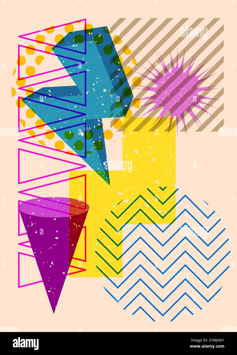 Colorful geometric shapes. Object in trendy riso graph design. Geometry elements abstract ...