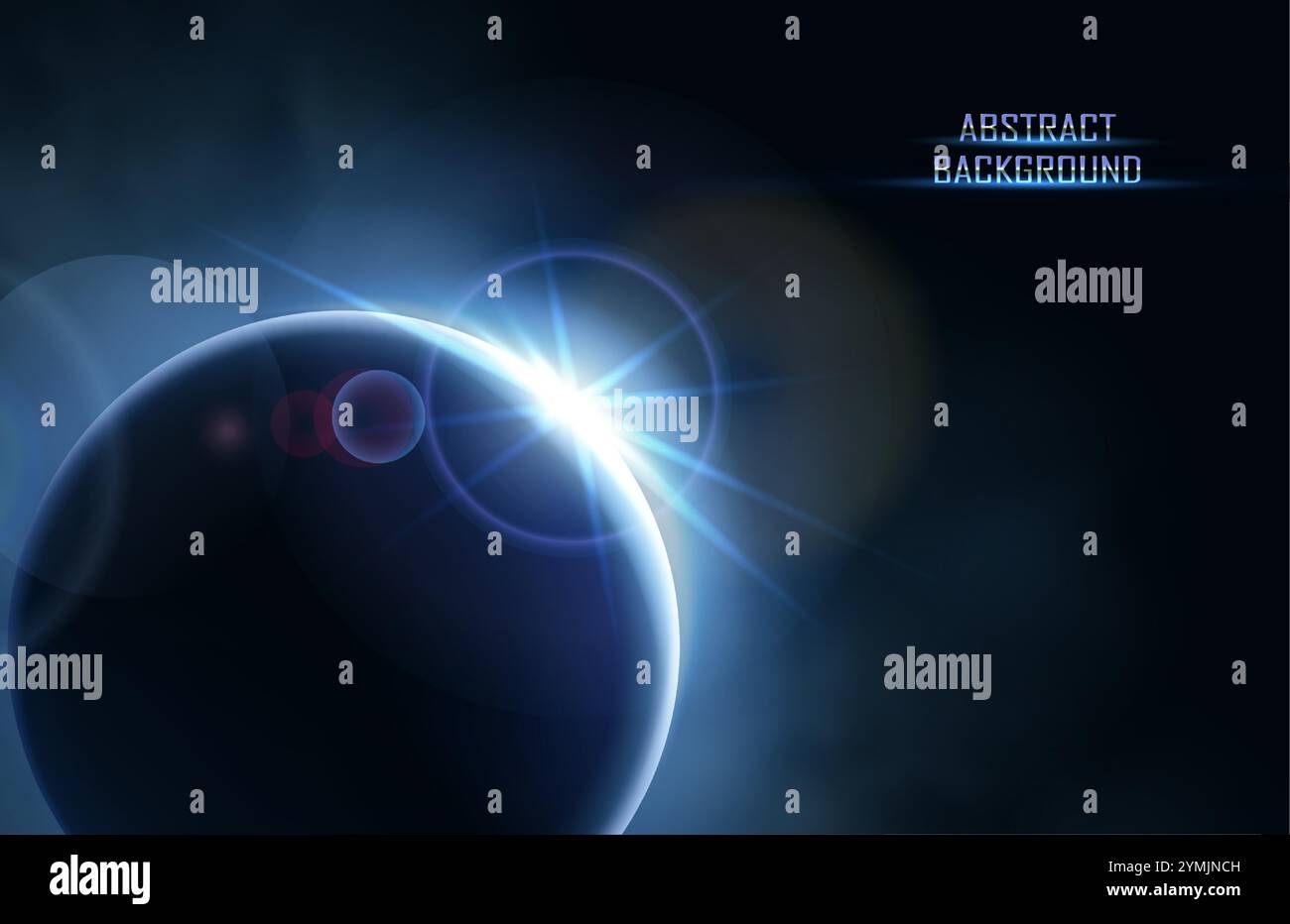 futuristic technology banner. Space with dark planet with sun beam rays ...