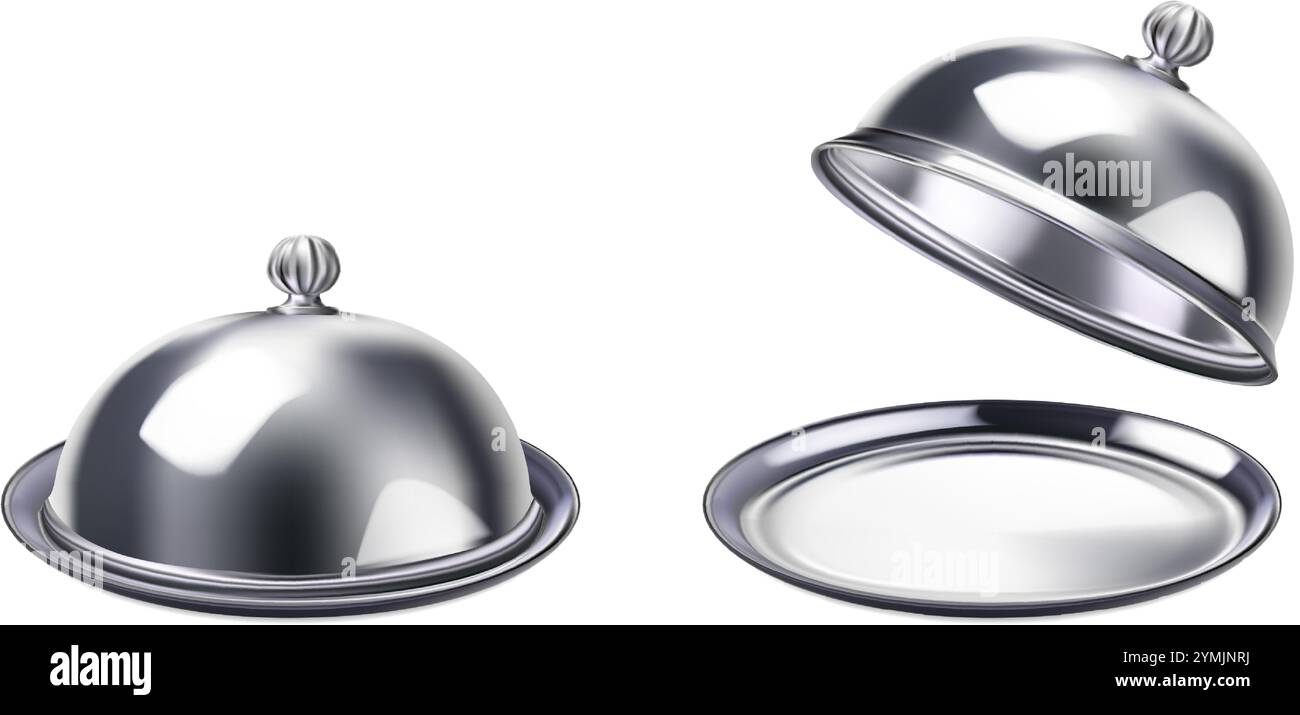 realistic vector icon illustration. Food cloche with cover and tray ...