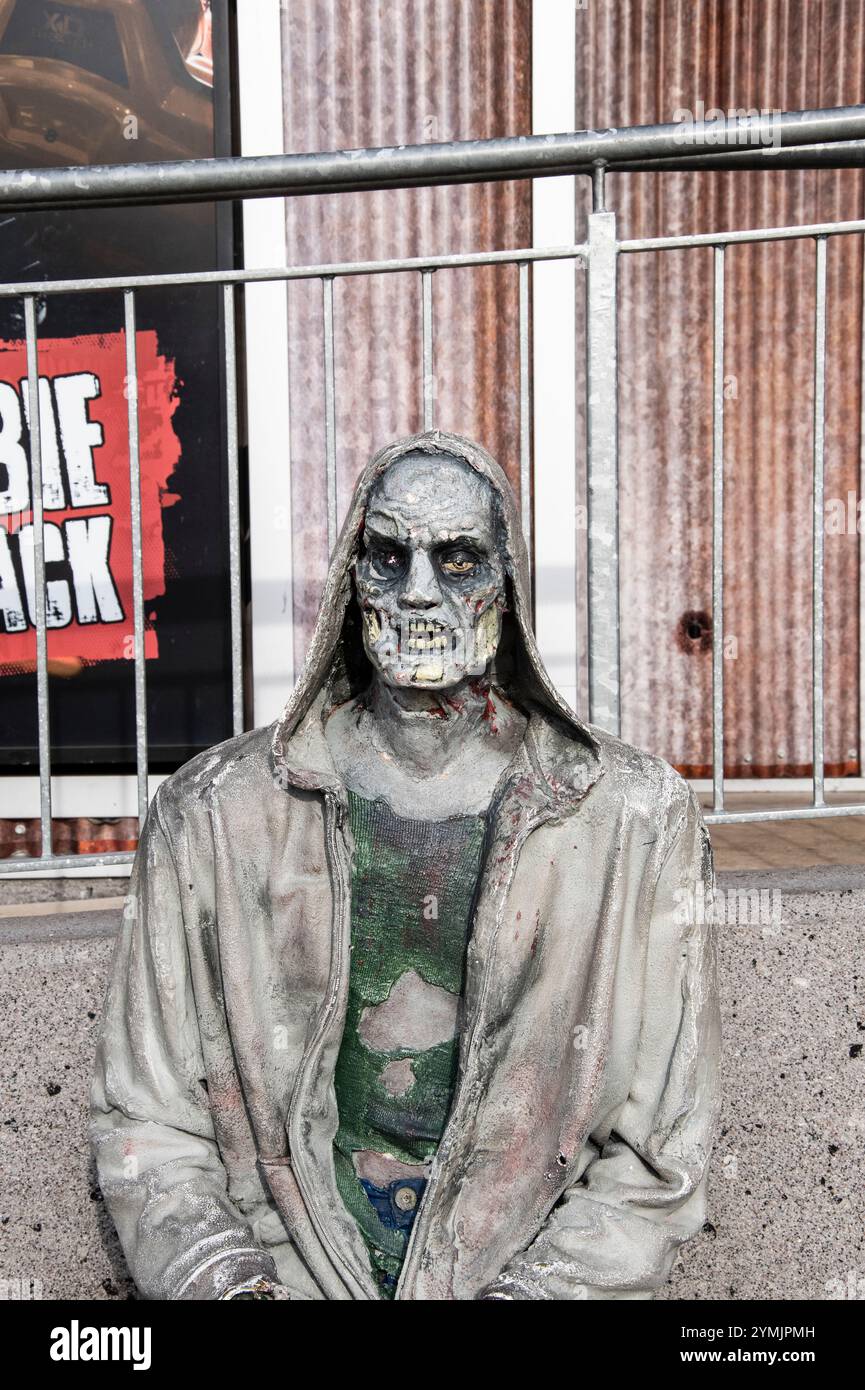 Zombie sitting on a bench on Clifton Hill in Niagara Falls, Ontario ...