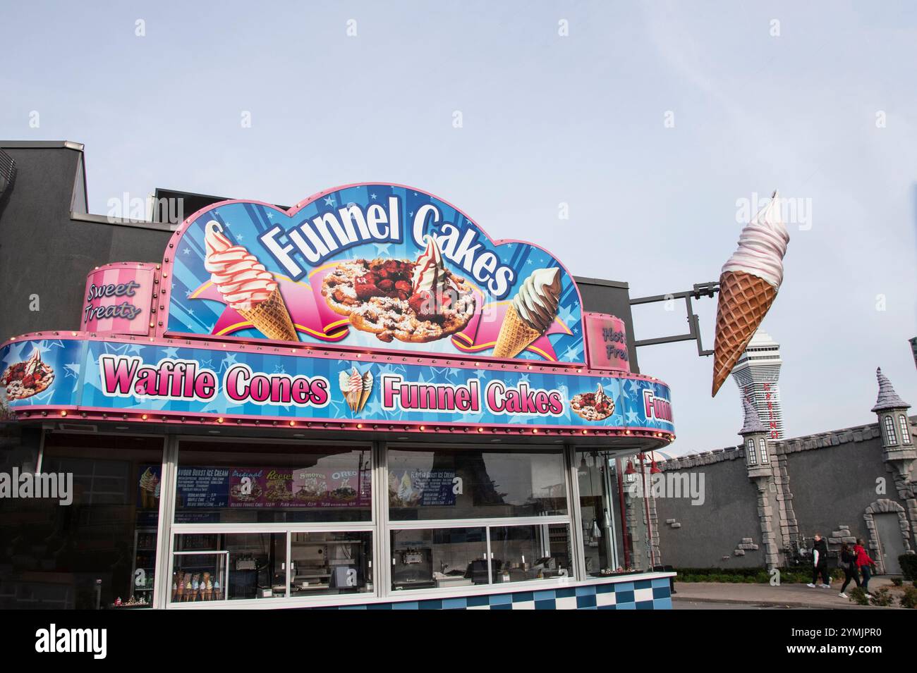 Funnel cakes sign on Clifton Hill in Niagara Falls, Ontario, Canada ...