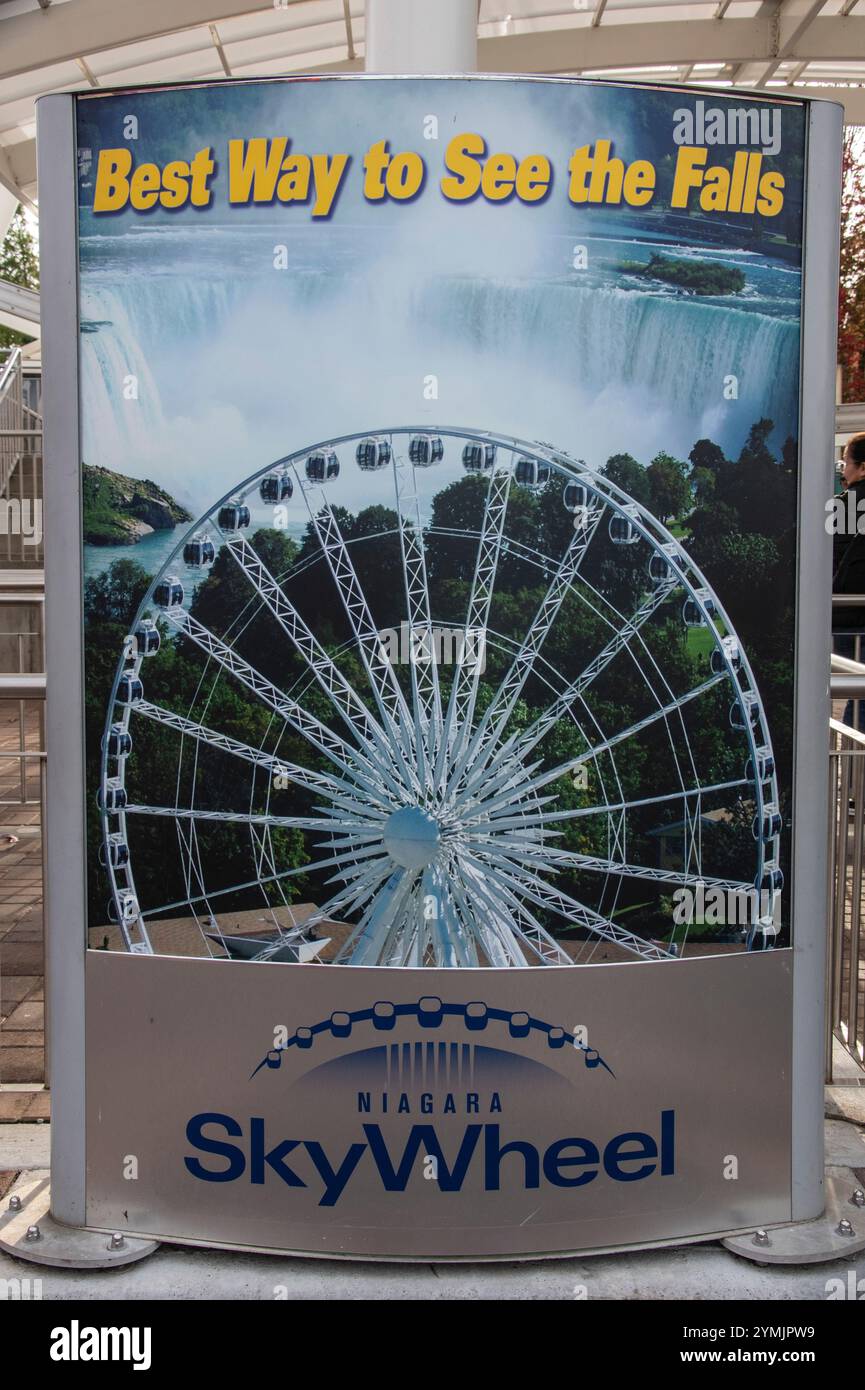 Sky Wheel sign best way to see the falls on Clifton Hill in Niagara Falls, Ontario, Canada Stock ...