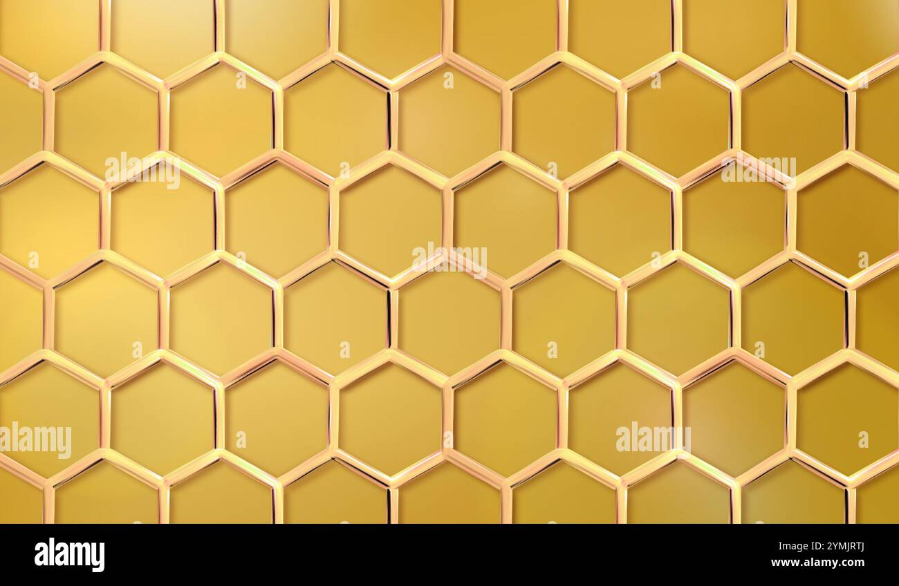 3d realistic vector illustration. Yellow honeycomb pattern for cosmetic ...