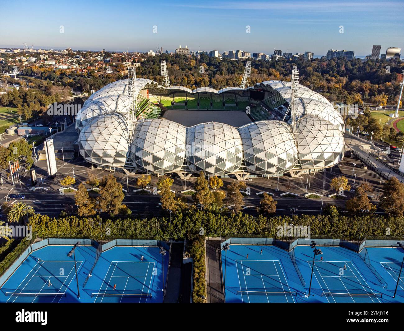 Aerial view of AAMI Park, Melbourne's rectangle sporting arena for ...