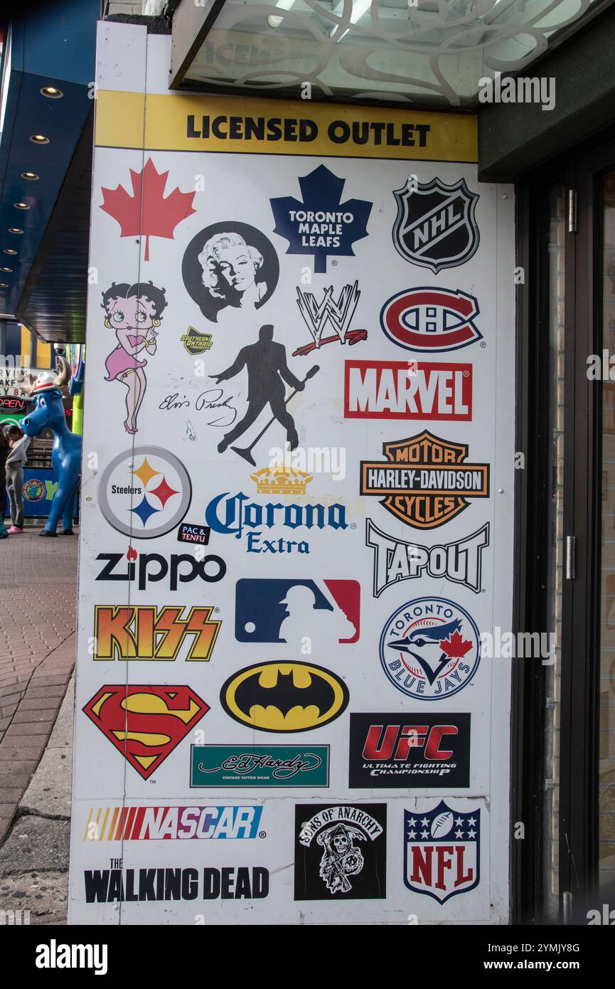 Licensed outlet sign with stickers on Cliffton Hill in Niagara Falls ...