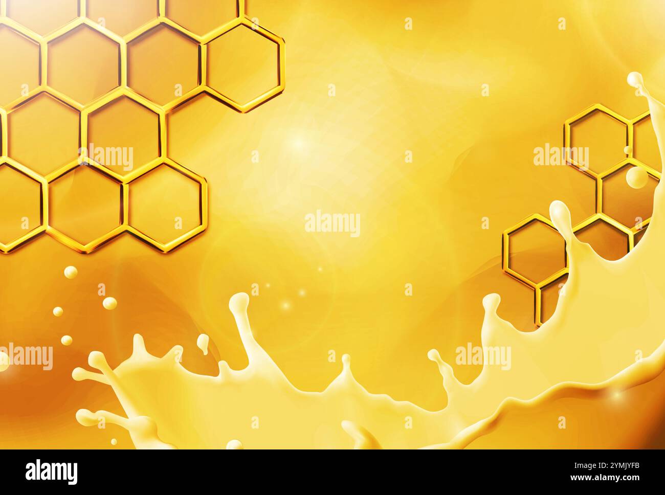 Cosmetic banner presentation honeycomb banner. Gold honey splash ...