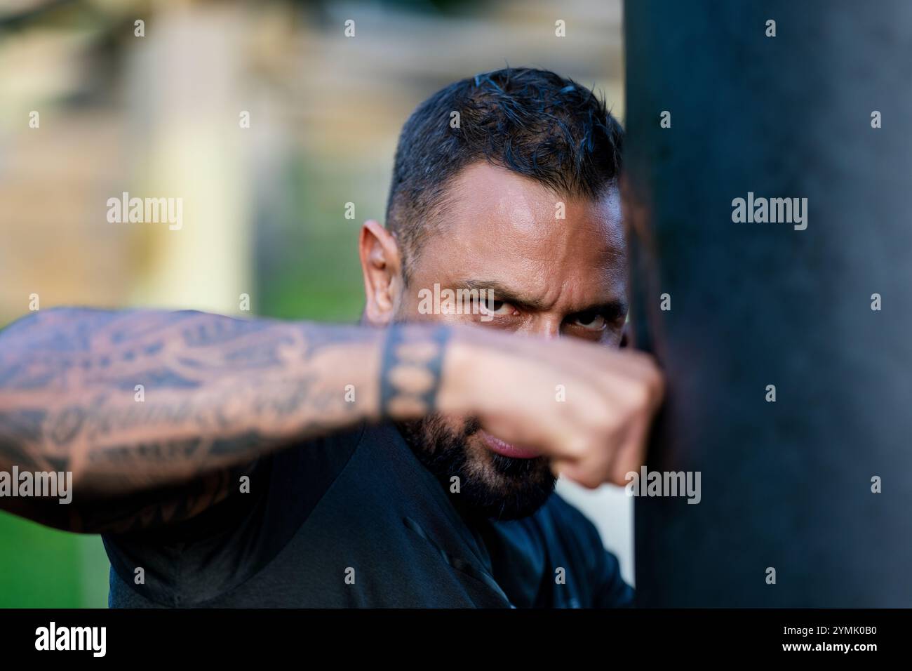 Boxer man with serious look, close up portrait. Brutal angry gang man ...
