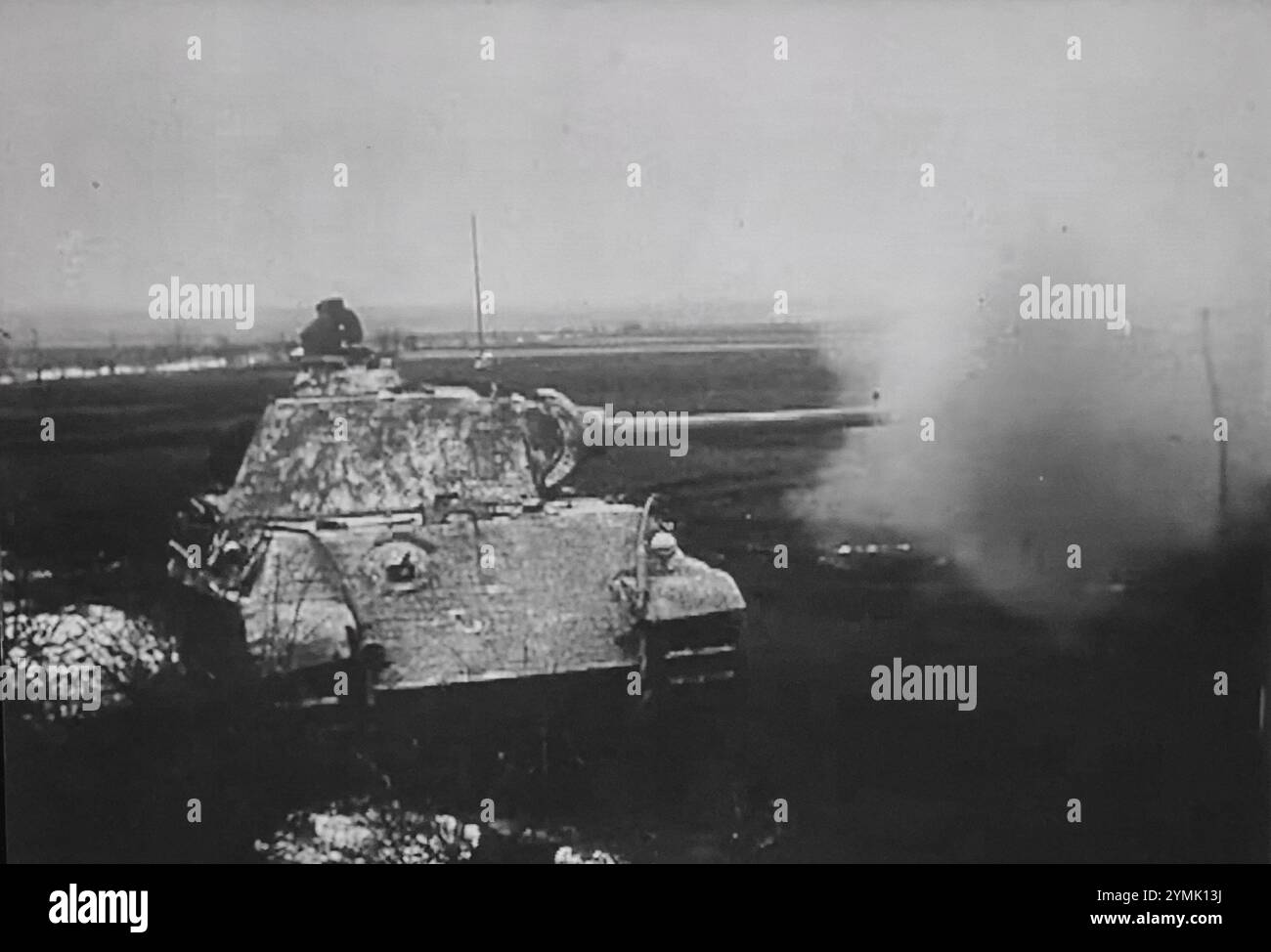 World War Two B&W photo A Panther Tank engages advancing Russian Forces ...
