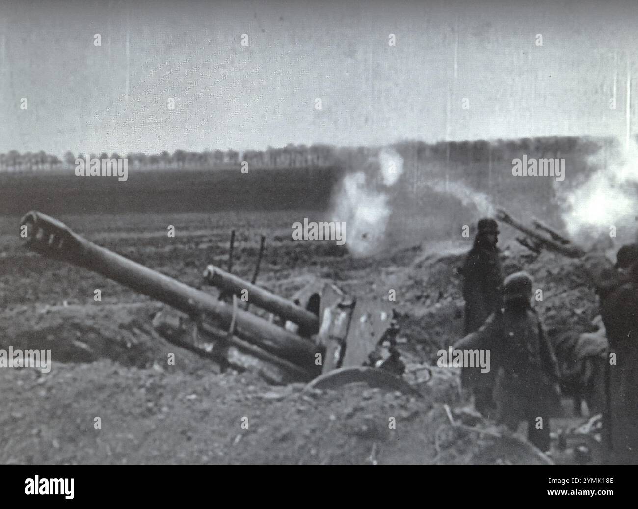 World War Two B&W photo Light Artillery of the Wehrmacht fire on ...