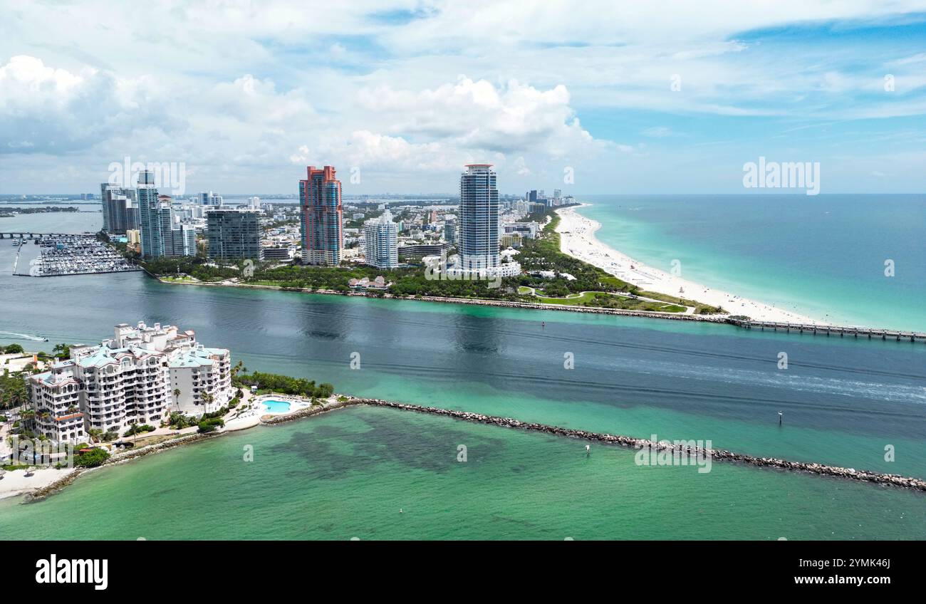 Aerial view of South Pointe Park. Miami Beach. Florida. USA. Weekend in ...