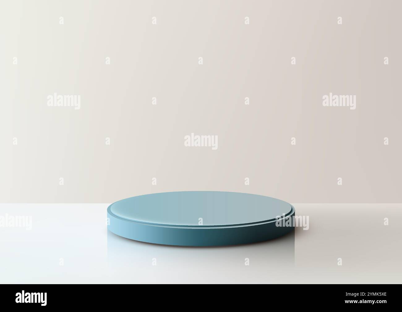 3D blue podium stands on a white surface with a soft shadow cast on the ...