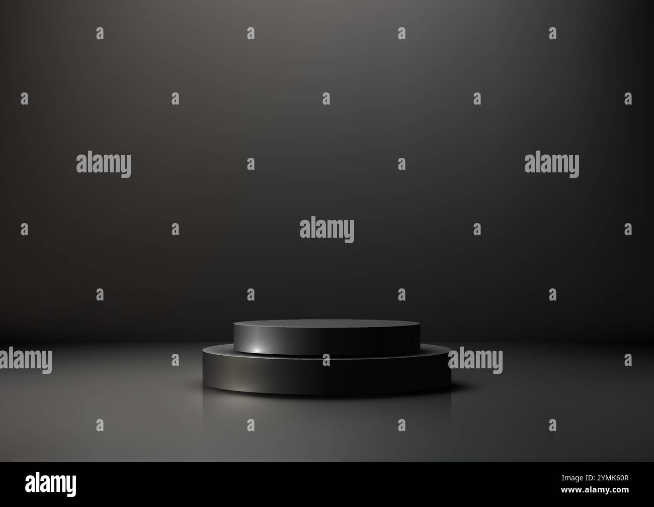 3D black stage with two circular platforms on a dark background ...