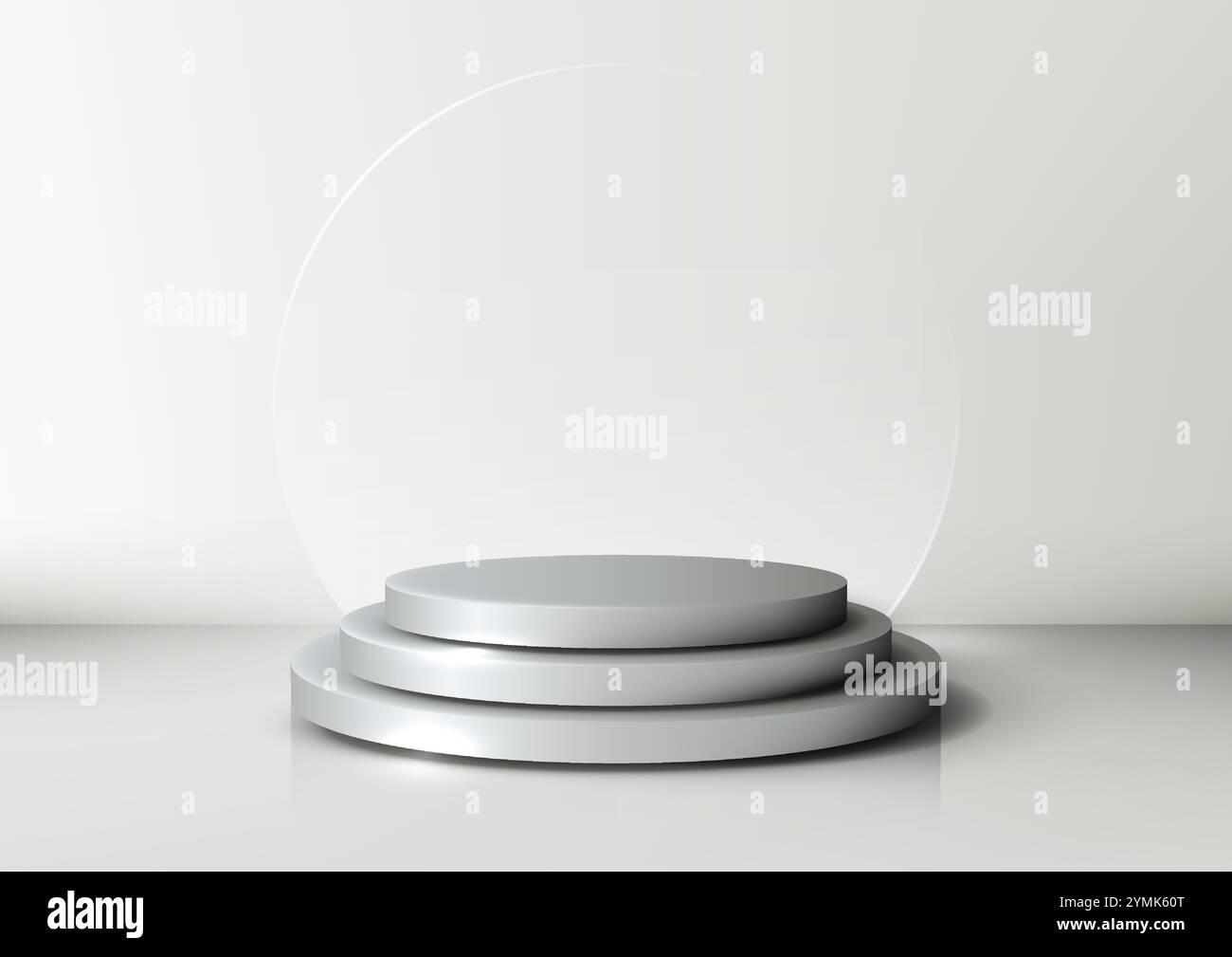 3D circular silver podium with three tiers on a clean white background ...
