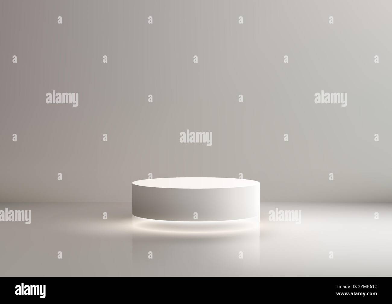 3D white cylindrical podium floating on a glowing surface, designed for ...