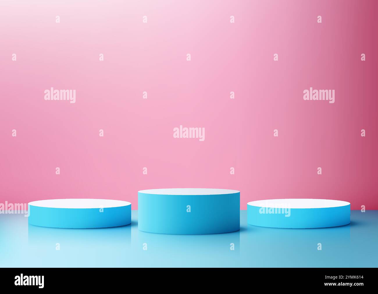 Minimalist 3D blue podium setup on a vibrant pink wall and glossy blue ...