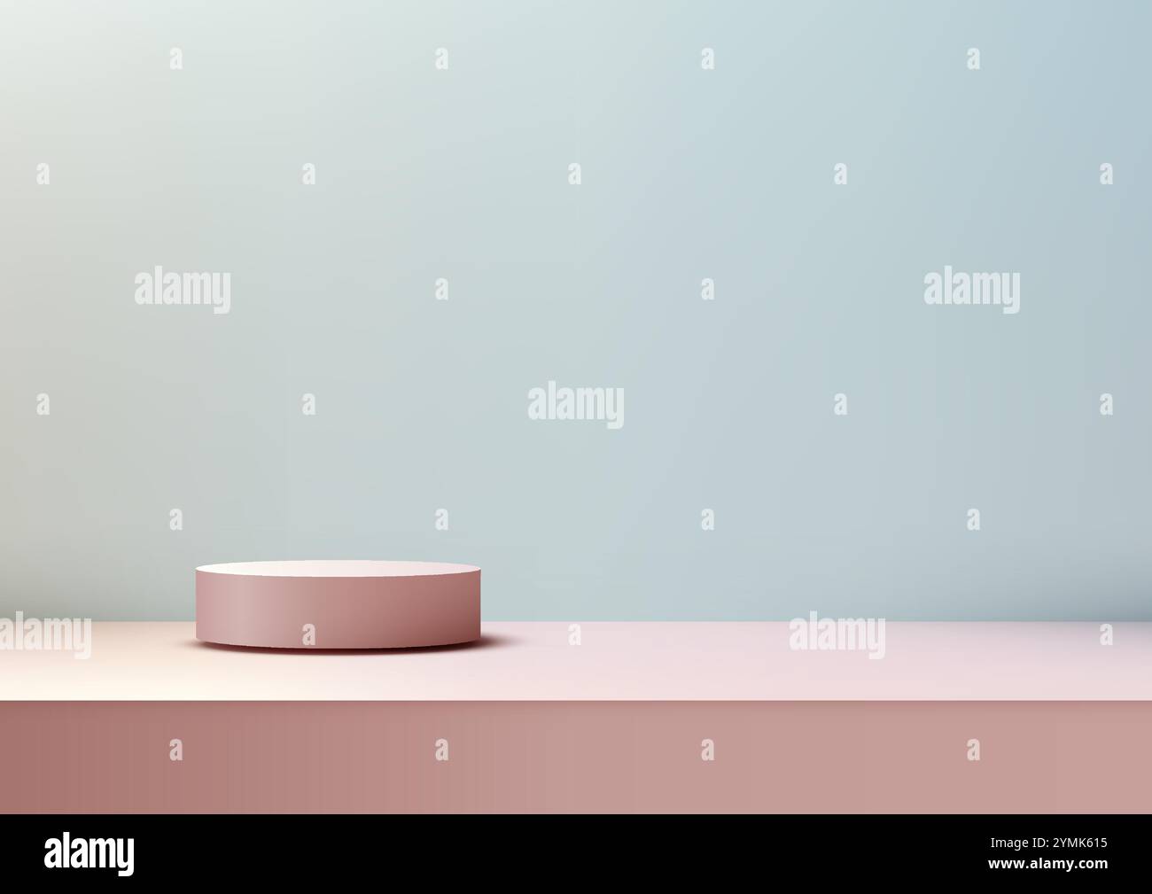 Minimalist pink and blue scene featuring single 3D circular podium ...