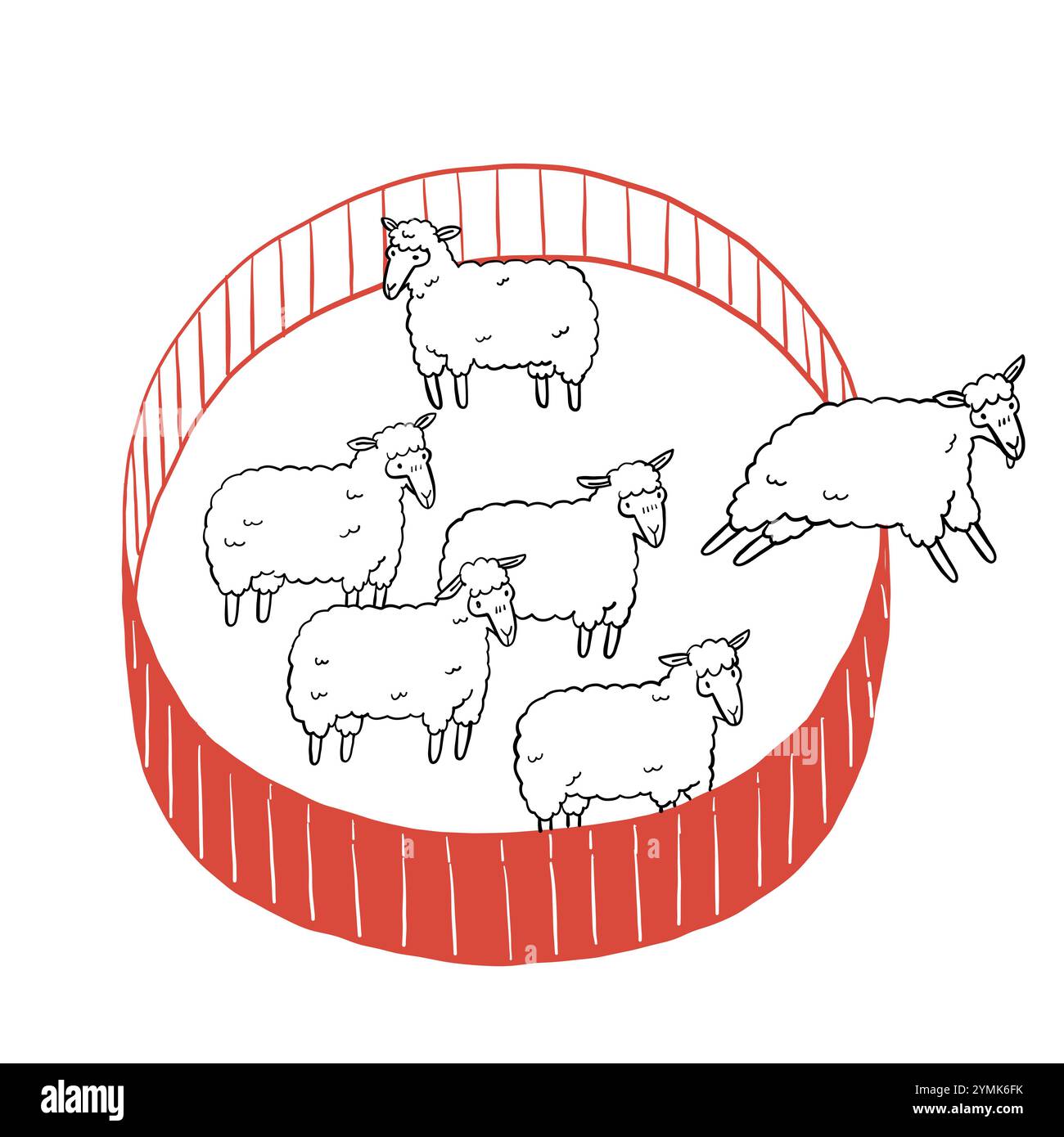 The sheep jumping out of stall, Hand drawn vector illustration Stock ...