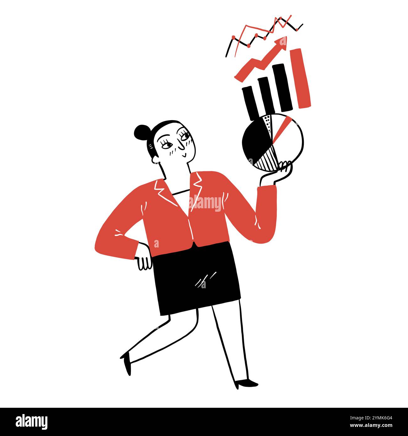 Pretty girl employees are presenting with different graphs chart. Hand ...