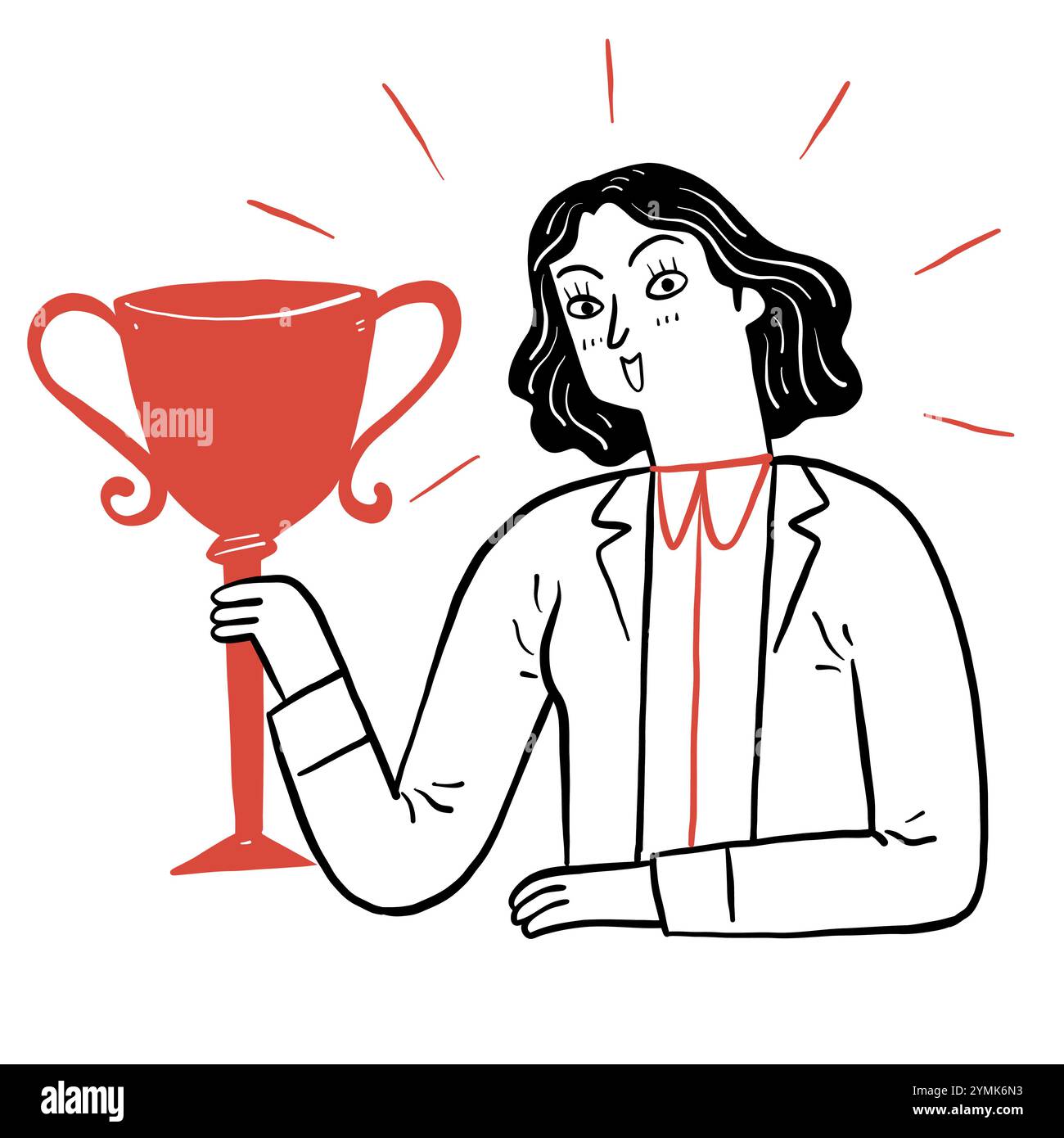 The pretty girl is holding the trophy that is winner. Vector ...