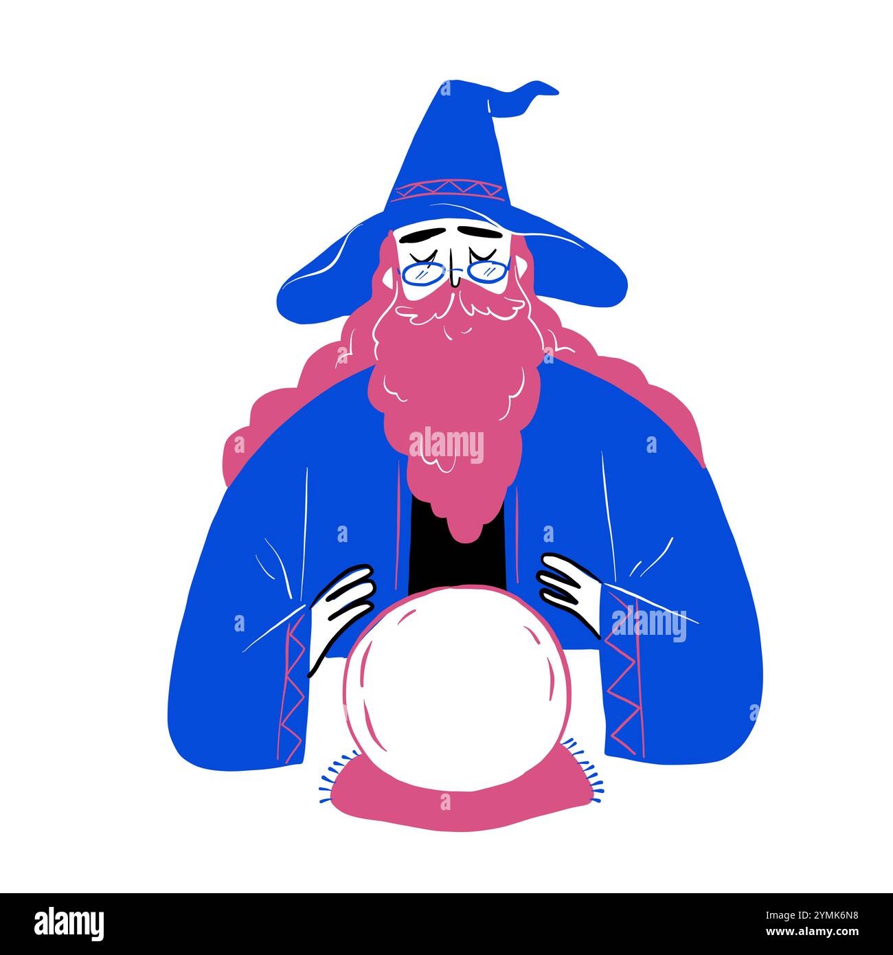 Wizard looking in crystal ball to predict future. Hand drawn vector ...