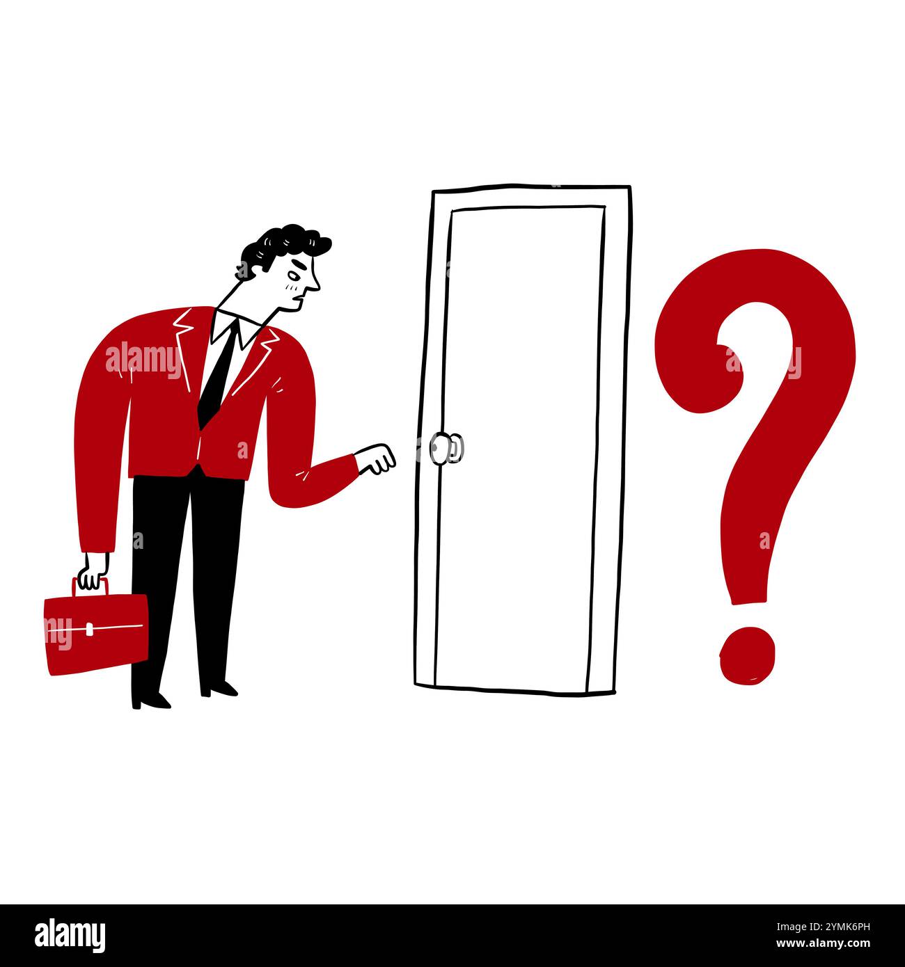 Young businessman be front the door while the Question Mark behind ...