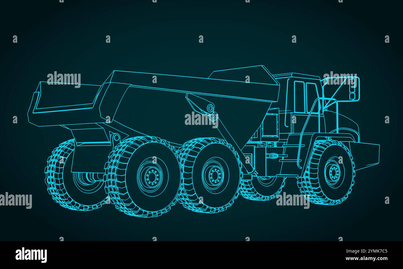 Stylized vector illustration of industrial large mining dump truck ...
