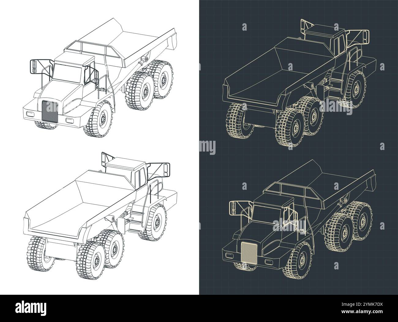 Stylized vector illustrations of isometric blueprints of industrial ...