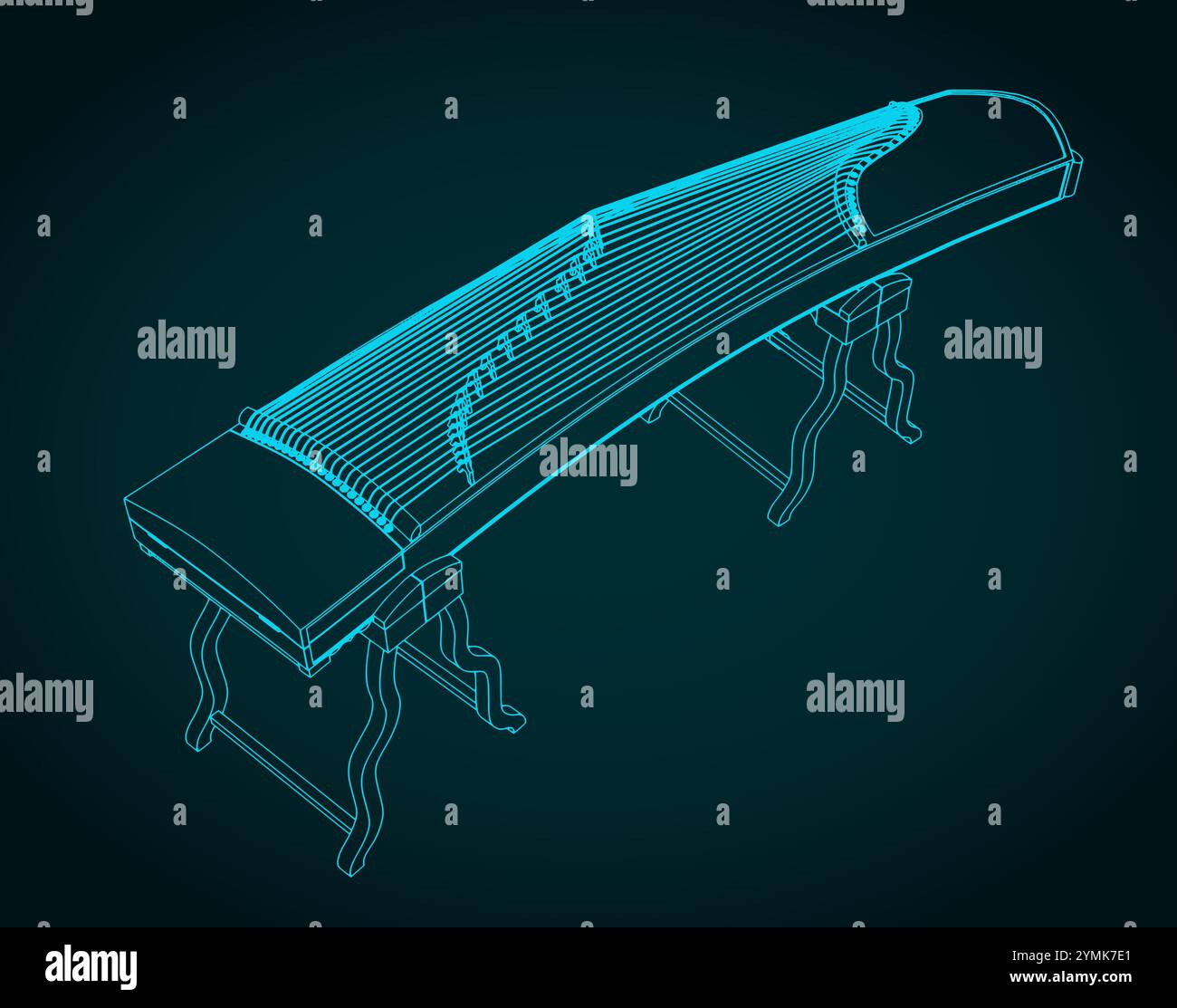 Vector illustration of stylized Chinese instrument guzheng Stock Vector ...