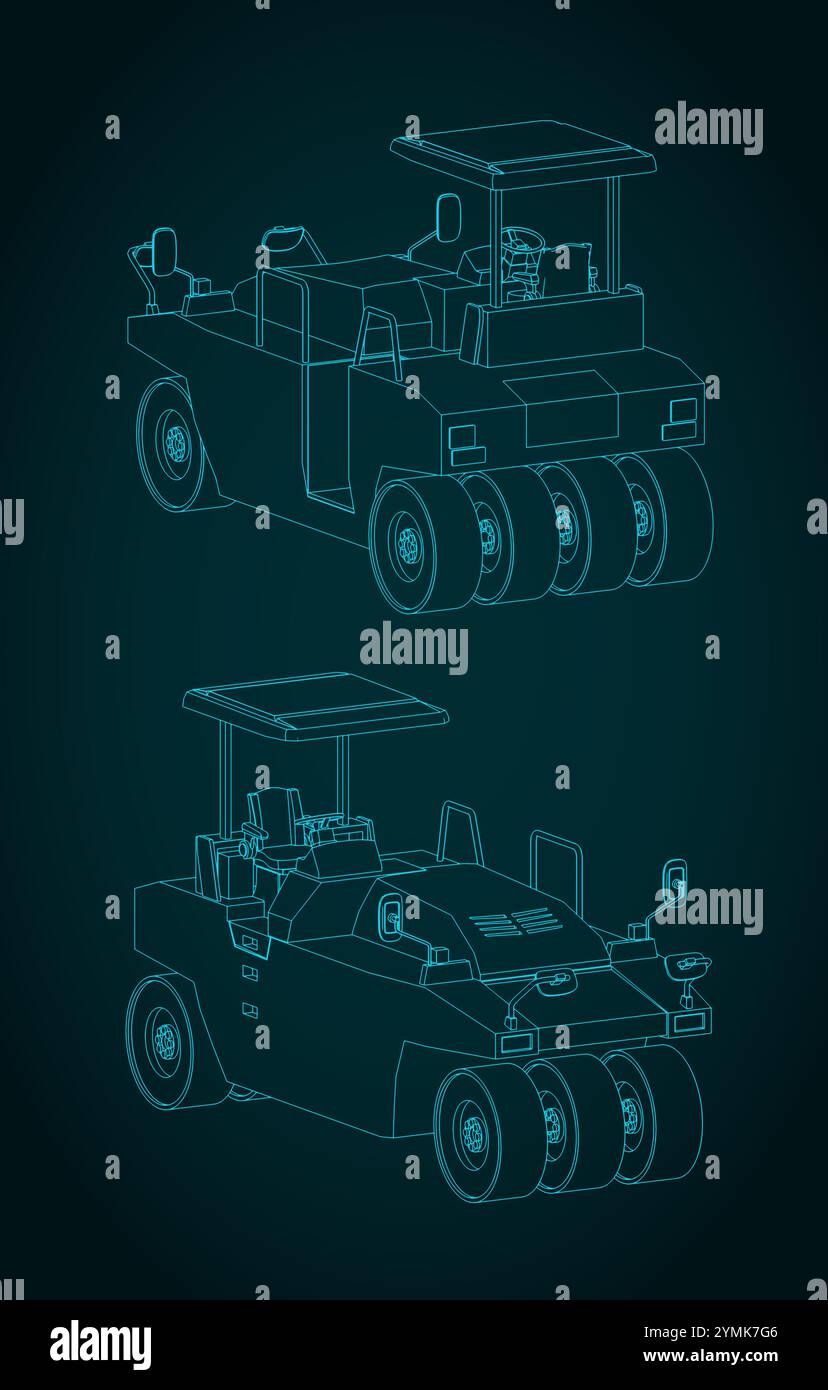 Pneumatic road roller isometric blueprints Stock Vector Image & Art - Alamy