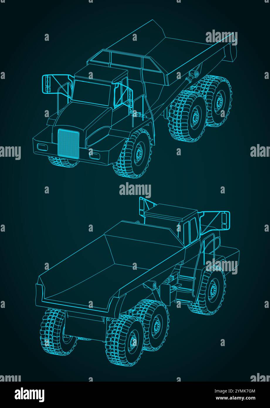 Stylized vector illustration of isometric blueprints of industrial ...