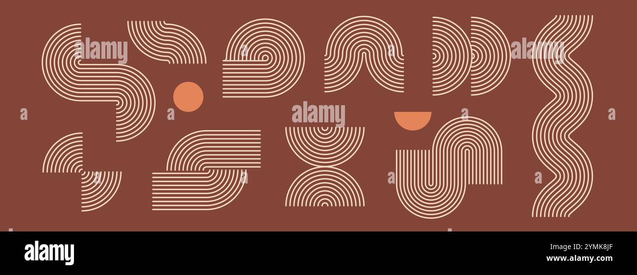 Boho linear element collection. Brown beige wave and arch forms design ...