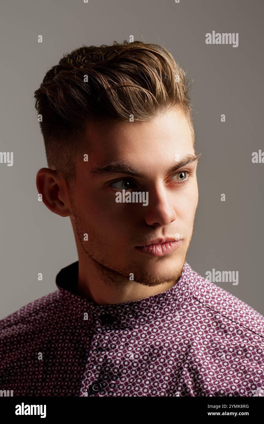 Portrait of the handsome man in shirt. Young guy model headshot. Male ...