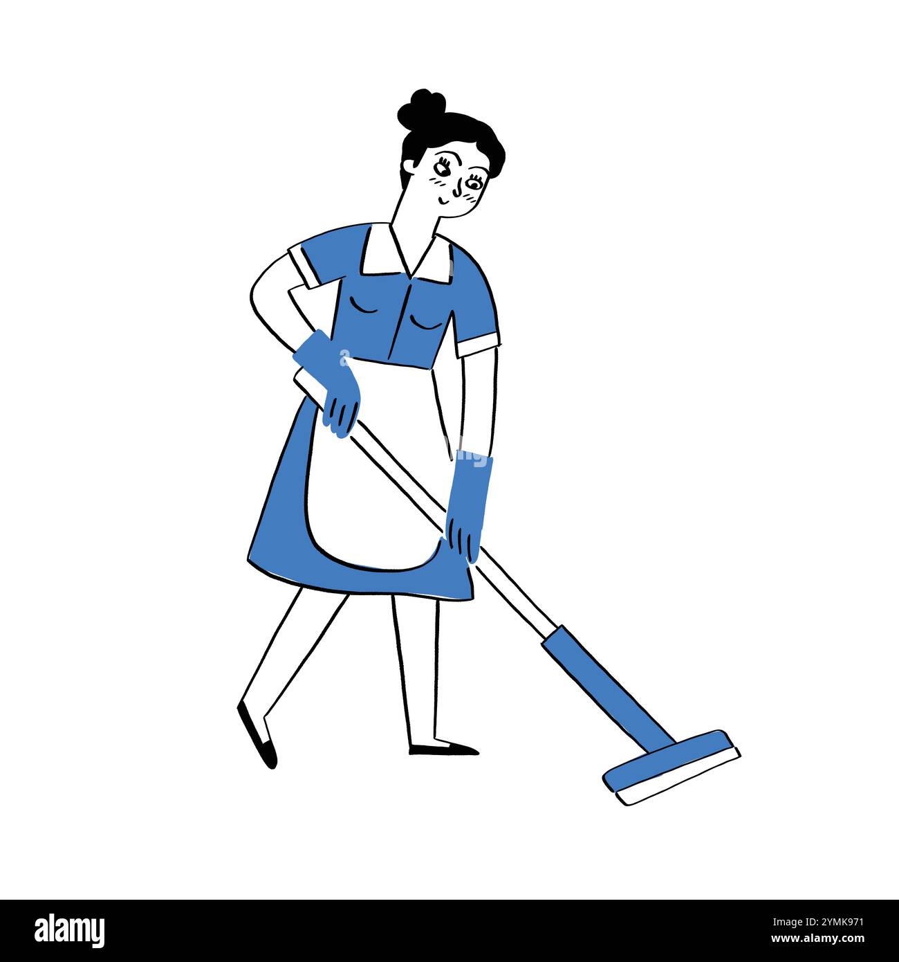 A maid is cleaning the floor with a mop. Hand drawn vector illustration ...